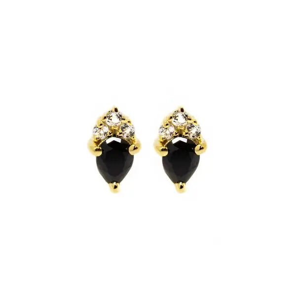 NASI SILVER Pear Atarah Stud Earrings With Onyx And White Topaz - Black