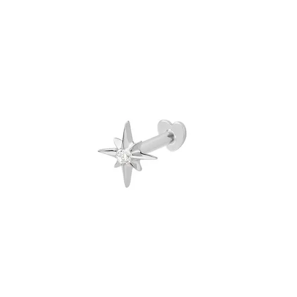 VANCHI 14k White Gold Lab-grown Diamond North Star Flat Back Stud - Silver