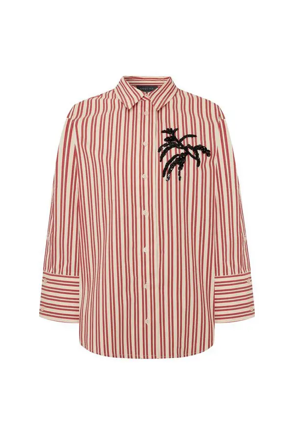 EXQUISE Striped Embroidered Shirt