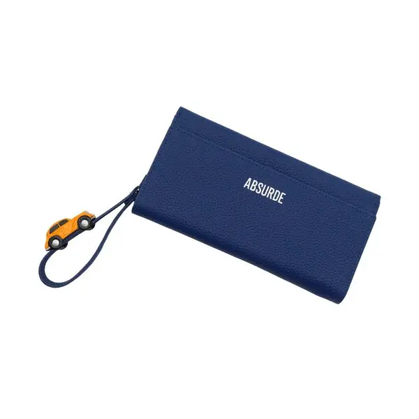 ABSURDE Blue / Orange Parking Navy Grain Leather Bifold Wallet With Orange Car - Blue/orange