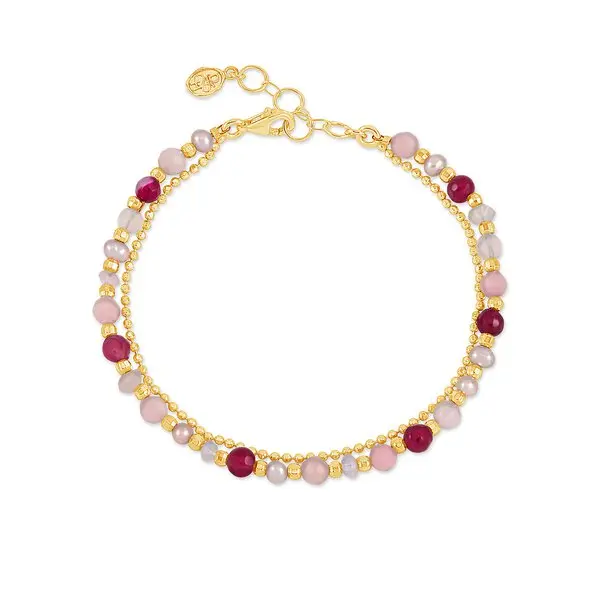 DOWER & HALL Pink Blossom Orissa Gemstone Bracelet - Gold