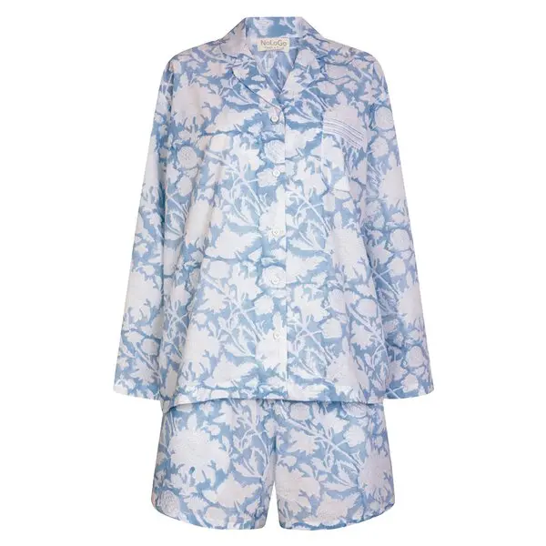 NOLOGO-CHIC Hand Block Printed Cotton Shorts Pj Set Cotton De Nimes - Blue