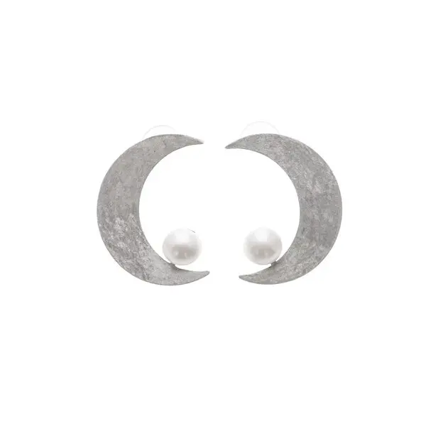 SILVER MOON Pearl Sterling Earrings - Silver