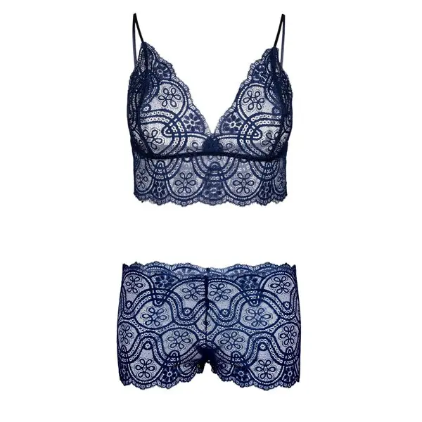 OH!ZUZA NIGHT&DAY Midnight Lace Bralette & Boxer Set Navy - Blue