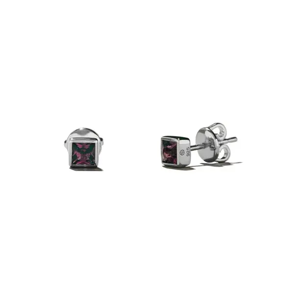 ONI Garnet Square Stud Earrings - Silver