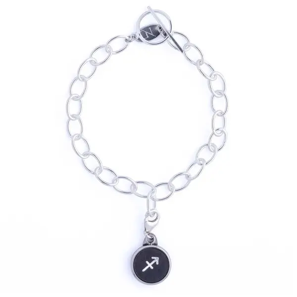 N'DAMUS LONDON Sagittarius Zodiac Sterling & Leather Curb Bracelet - Silver