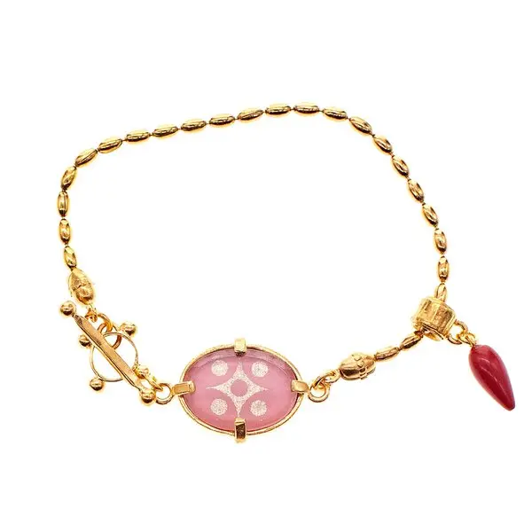 GEM KINGDOM Dotted Dangle Bracelet - Gold/pink