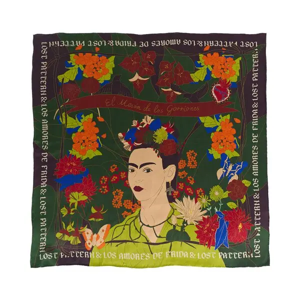 LOST PATTERN Frida X "los Amores De Frida" Large Silk Scarf Dark - Green