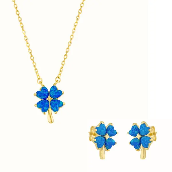 SPERO LONDON Four Leaf Clover Necklace And Earring Set - Gold