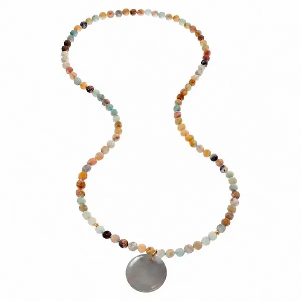 HEATHER HAWKINS Rockabye Amazonite And Jade Coin Pendant Necklace - Gray