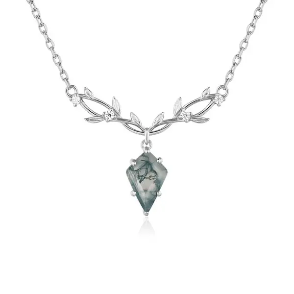AZURA JEWELRY NEW YORK Elven Entwine Moss Agate Necklace - Silver