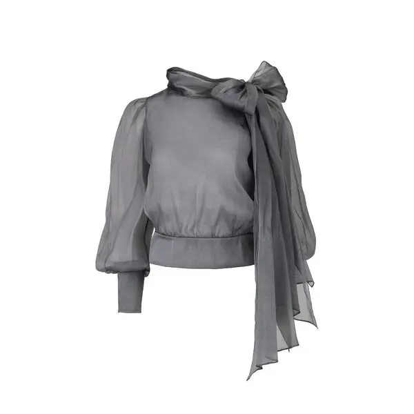 LITA COUTURE Organza Silk Bow Blouse