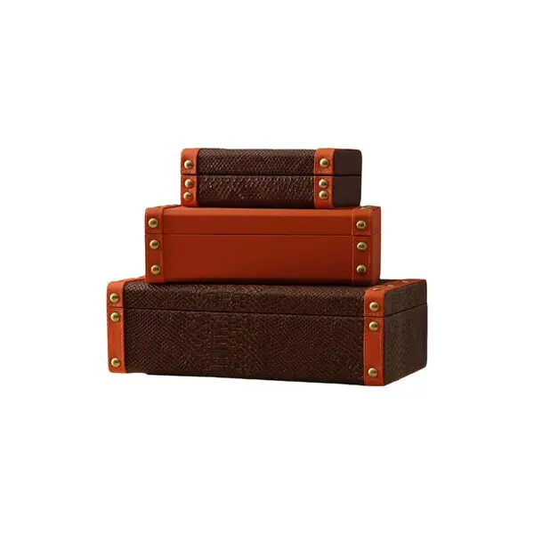MARLETH Set Of Three Faux Leather Storage Boxes - Orange/brown
