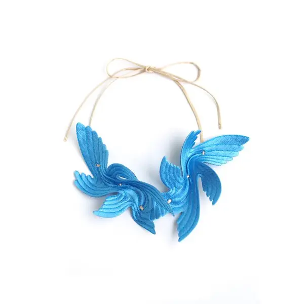 NANA WATANABE Joy Bird Wing Embroidered Necklace - Blue