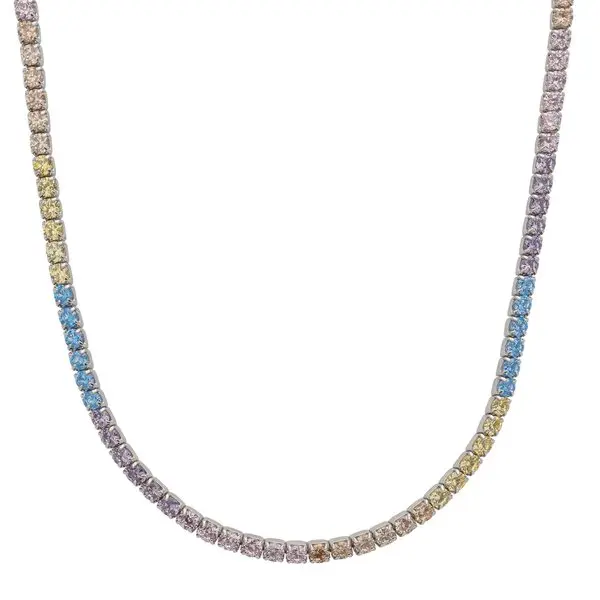 LATELITA Tennis Necklace With Pastel Rainbow Cubic Zirconia - Silver