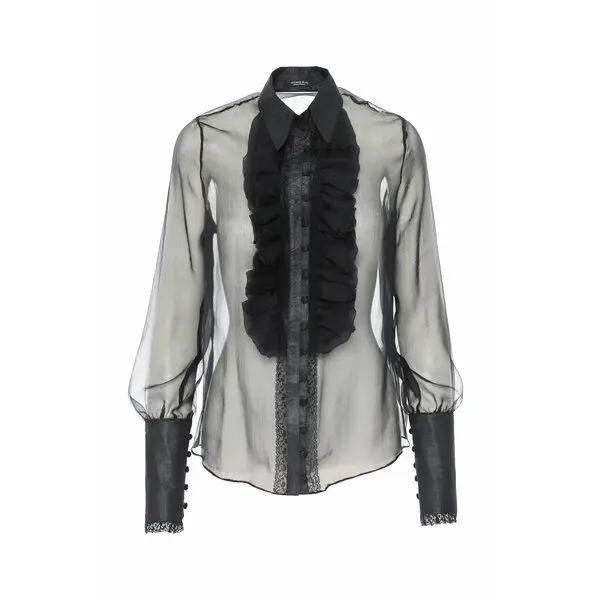 AVENUE N°29 Silk Ruffle Button-down Shirt