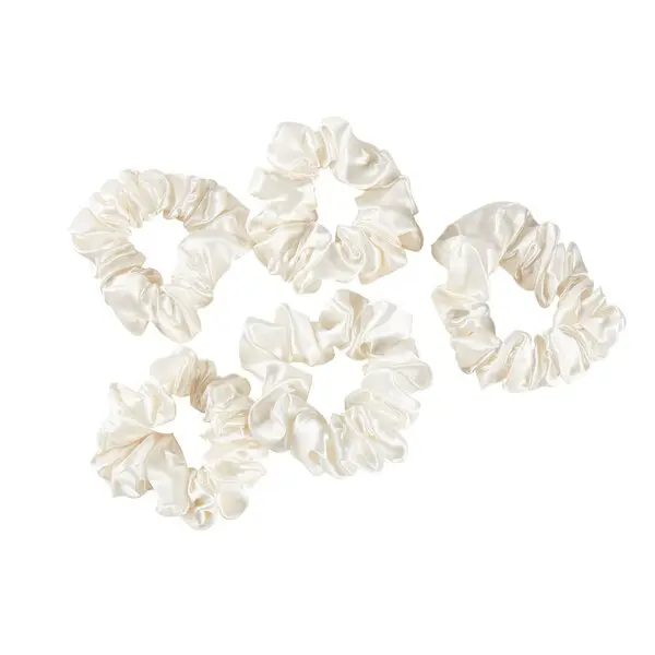 SOFT STROKES SILK Pure Mulberry Silk Scrunchie Set Of Five - White