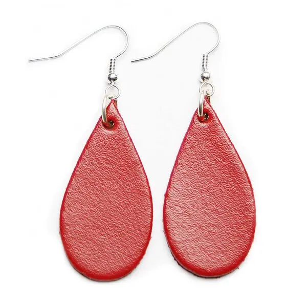N'DAMUS LONDON Auricle Leather Drop Earrings - Red