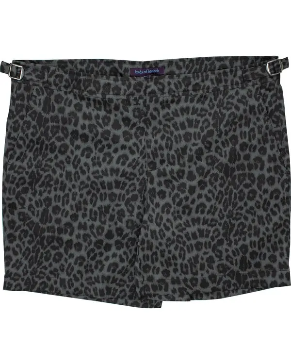 LORDS OF HARLECH Pool Leopard Print Shorts - Black/grey