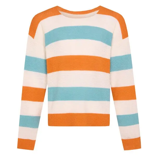 INGMARSON Striped Dropped Shoulder Garter Knit Top - Orange/blue