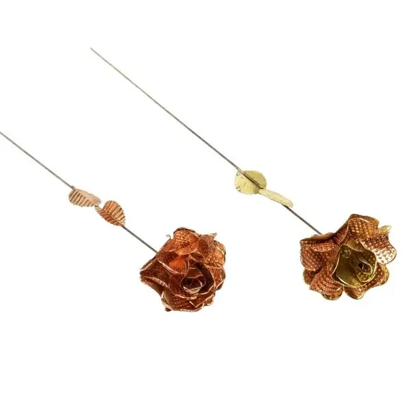 ANATOLIACRAFT Copper Rose Stems With Vase Set Of Two - Brown