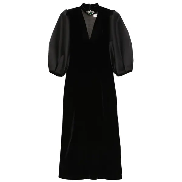 NISSA Velvet Midi Dress With Volume Sleeves