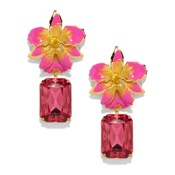 THE PINK REEF Vanilla Orchid Jeweled Drop Earrings - Pink