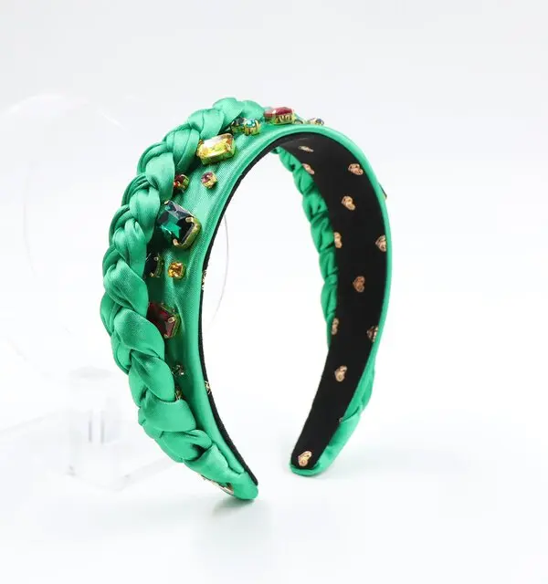 MISS CICCONI Alessia Two-way Silk Braided & Jewelled Headband With Crystals - Green