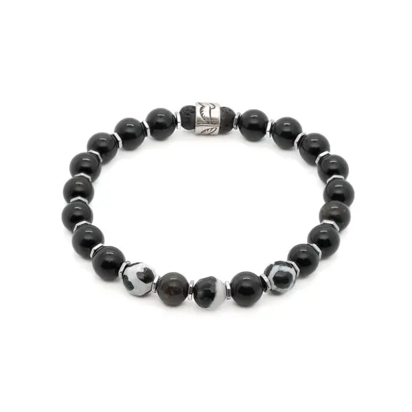 EBRU JEWELRY Night Eagle Onyx Stone Beaded Bracelet - Black/white/silver
