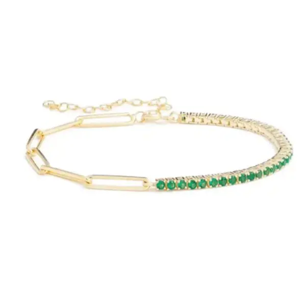 SHYMI Sterling Silver Gold-plated Paper Clip And Tennis Bracelet - Gold/green