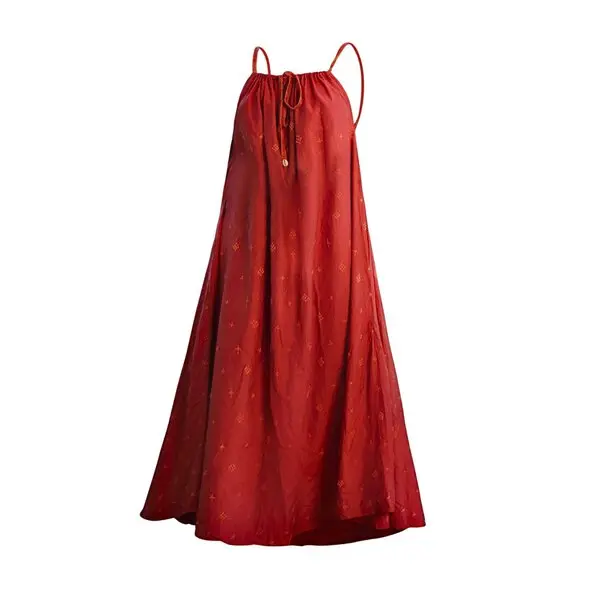 TEGA COLLECTIVE Alankara Embroidered Slip Dress - Red