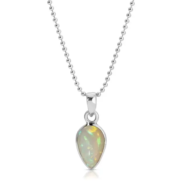 GLAMROCKS JEWELRY Teardrop Welo Opal Pendant Necklace - Silver