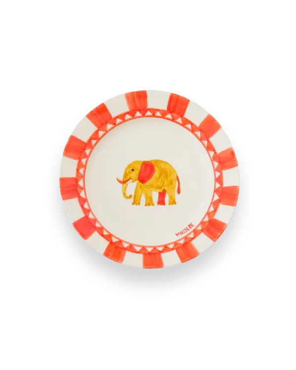 Mojjere Faience Dessert Plate Animal Design Flame - Red