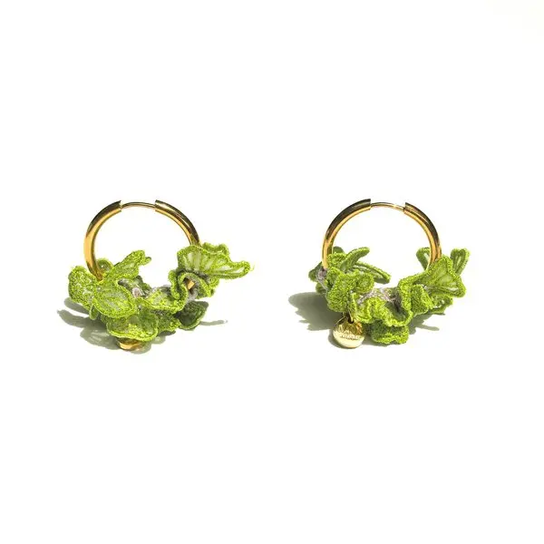 NANA WATANABE Swell Wave-inspired Embroidered Hoop Earrings - Green