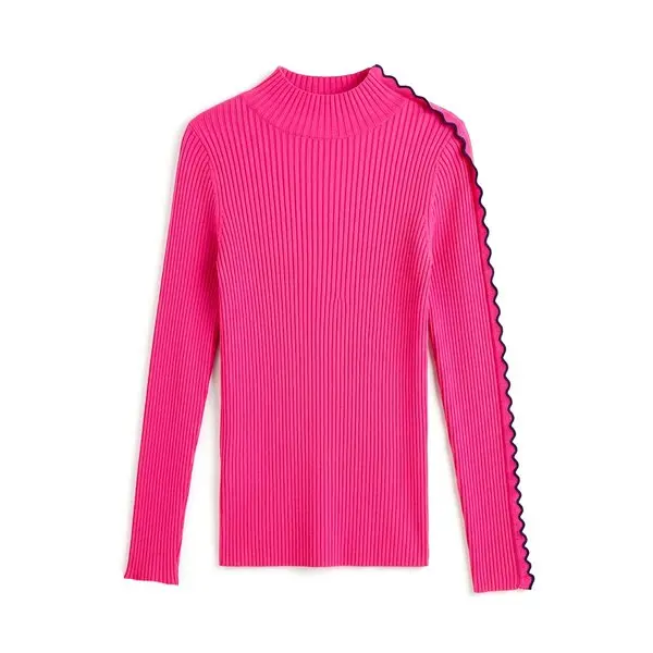 ARTO. Two Tones Ribs Mock Neck Top - Pink
