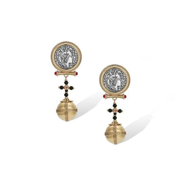 RETRO CHIC Globus Cruciger Coin Dangle Earrings - Black/gold