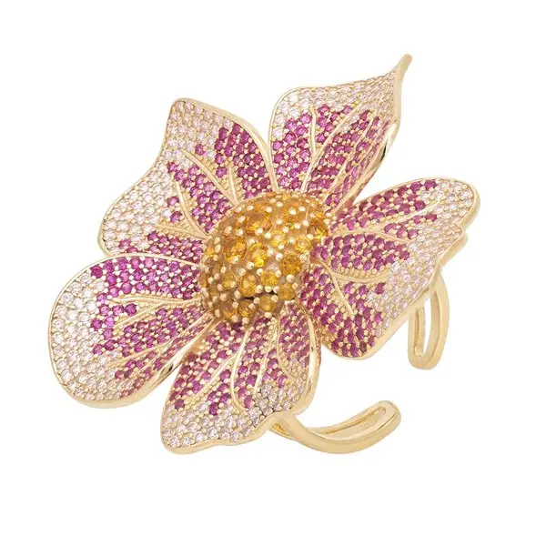 LATELITA Pansy Cocktail Ring - Gold/pink