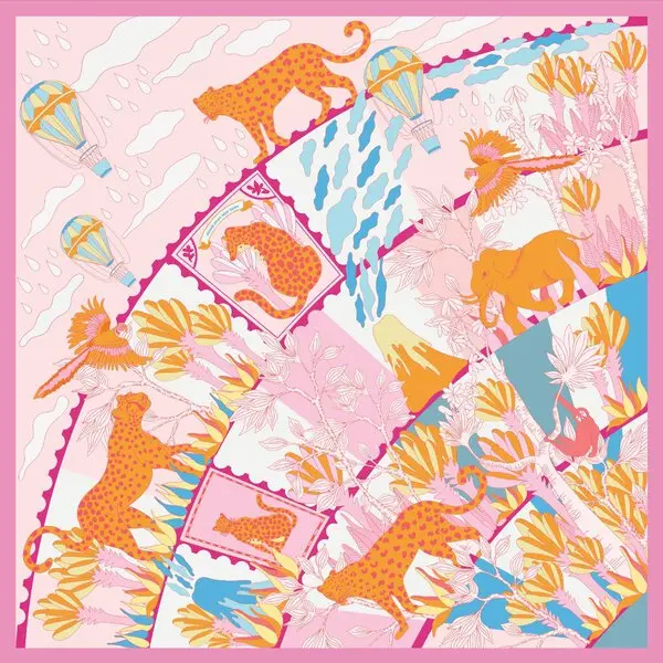 JESSIE ZHAO NEW YORK Double Sided Silk Scarf Of Around The World - Pink