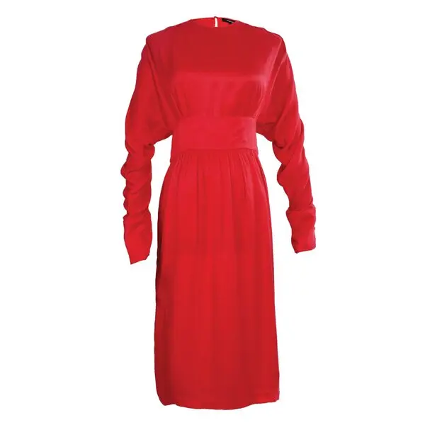 SMART AND JOY Long-sleeved Fitted Dress With Off-shoulder Detail - Red