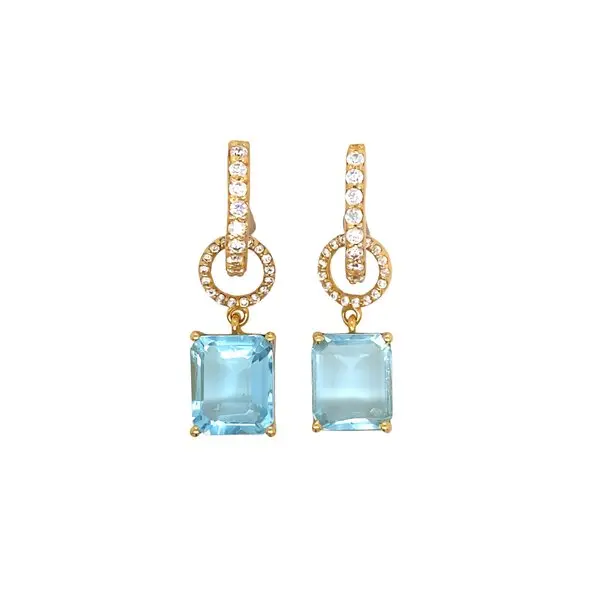 GEM BAZAAR JEWELLERY Anna Blue Topaz Drop Earrings With Cubic Zirconia And Huggie Hoops - Gold/blue/white