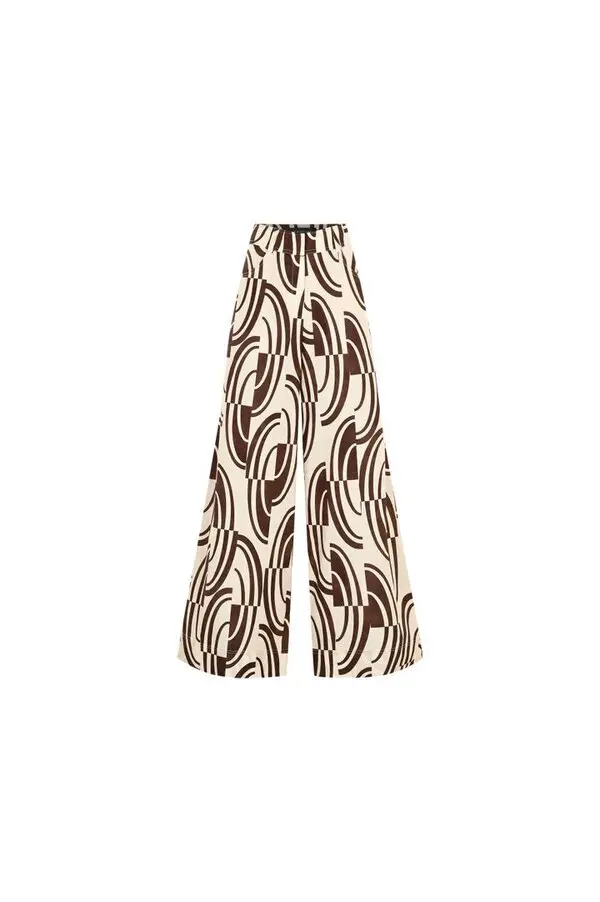 EXQUISE Abstract Print Cotton Wide-leg Pants