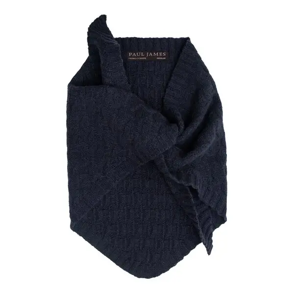 PAUL JAMES KNITWEAR Merino Cashmere Textured Triangle Blythe Scarf Submarine - Blue