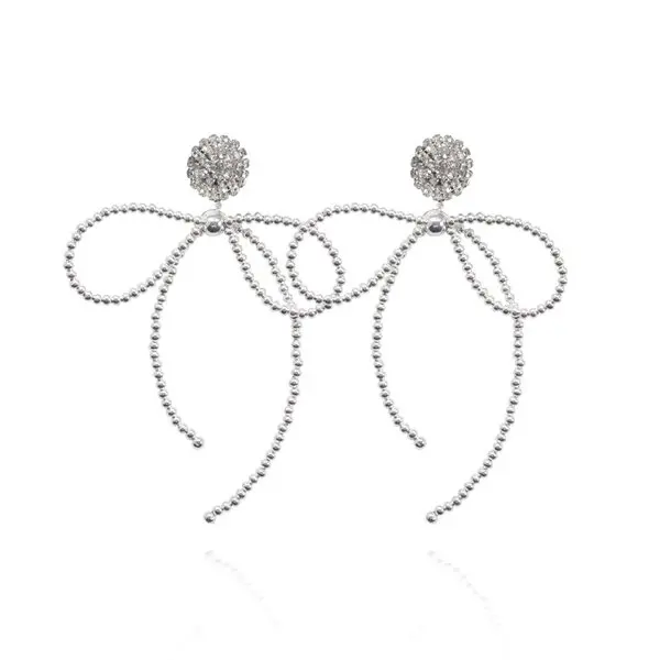 SAULE LABEL Lucia Beaded Bow Earrings - Silver