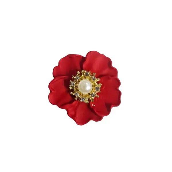 CHANEL JOAN ELKAYAM Poppy Flower Brooch - Red/gold