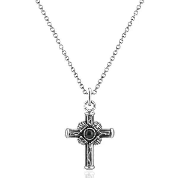 UNALOE Sterling Silver Cross Necklace With Black Onyx - Silver/black
