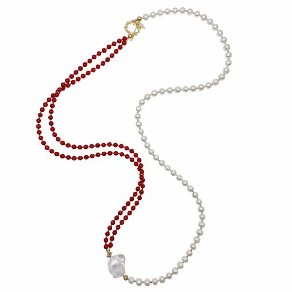 FARRA Coral & Freshwater Pearls Multi-way Necklace - Red