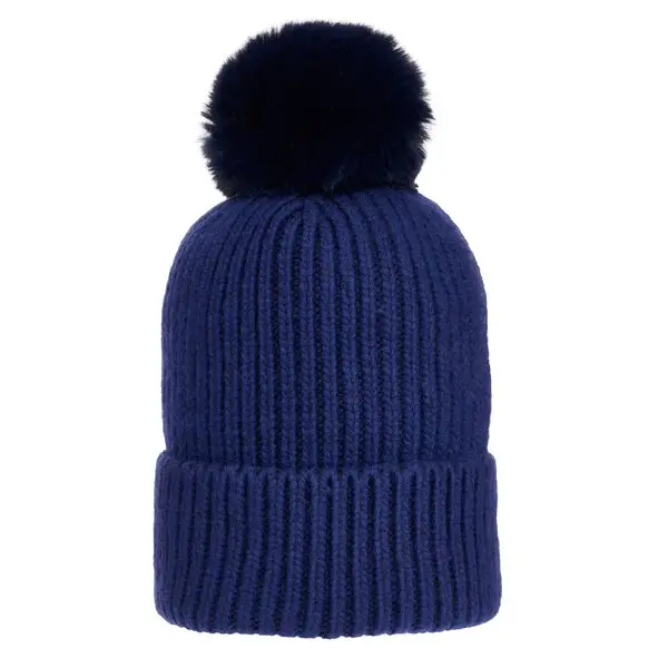 AT LAST... Chunky Six Ply Cashmere Beanie - Blue