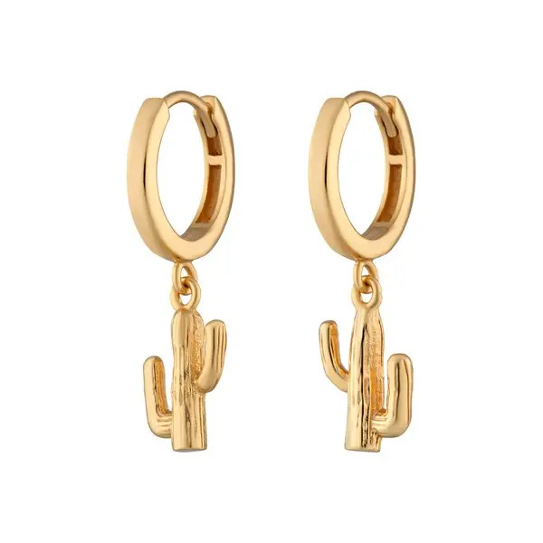 SCREAM PRETTY Cactus Charm Hoop Earrings - Gold