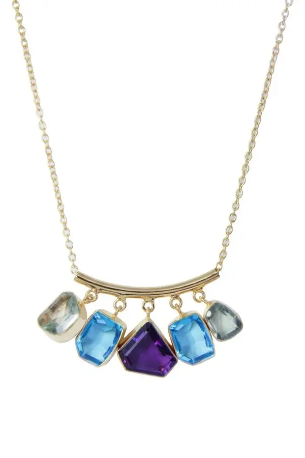 Saachi Gemstone Drop Long Necklace - Blue