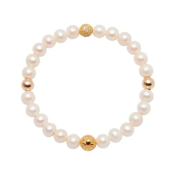 NIALAYA JEWELRY Pearl And Gold Bead Bracelet - Gold/white